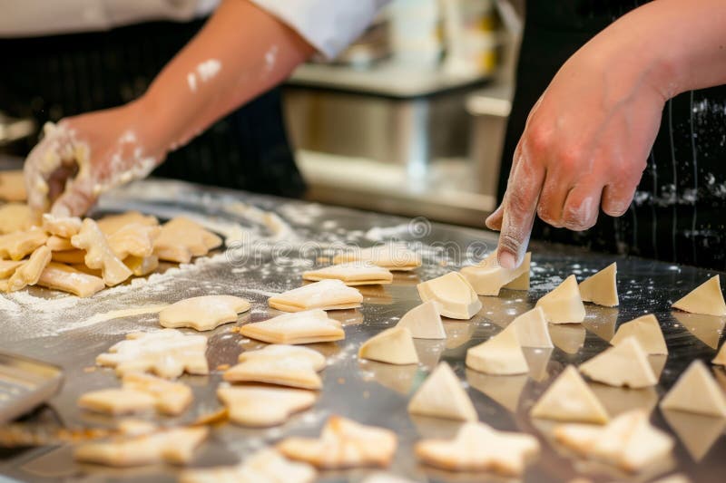 Staff Member Arranging Pastry Shapes on a Prep Table Stock Illustration ...