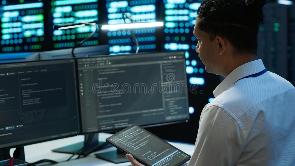 It Staff Member in Server Hub Establishing Performance Benchmarks Stock Image - Image of data ...