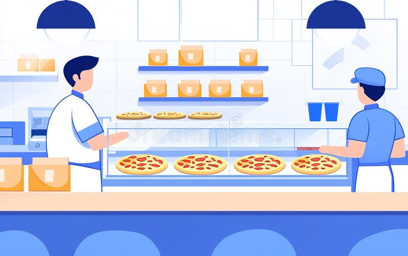 Staff Members Prepare Delicious Pizzas in a Busy Restaurant Kitchen ...