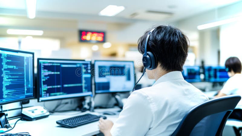 Support Staff Monitors Multiple Computer Screens while Providing ...