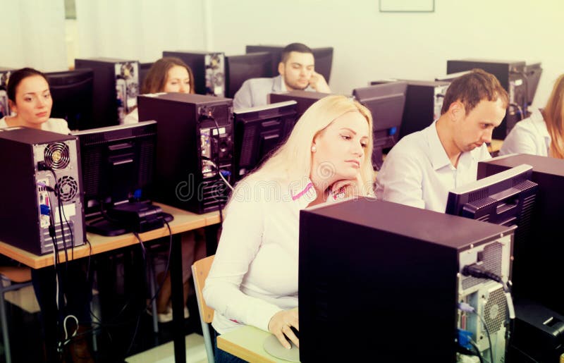 Staff Sitting at Desks and Looking at PC Screens Stock Photo - Image of ...