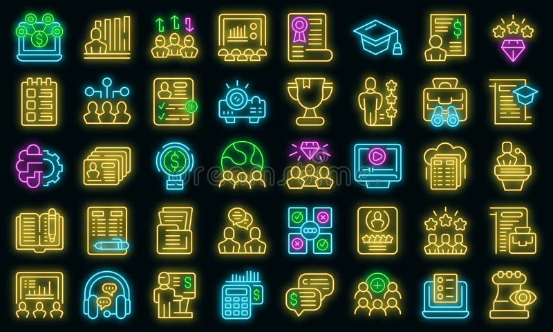 Staff Training Icons Set Outline Vector. Work Team Vector Neon Stock ...