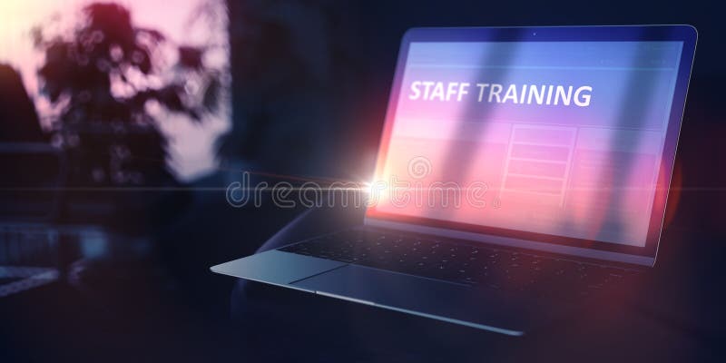 Post-secondary Learning Concept. Staff Training on Ultrabook. 3D. Stock ...