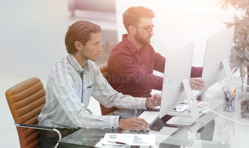 Two Employees , Sitting in Front of Computer Stock Photo - Image of ...