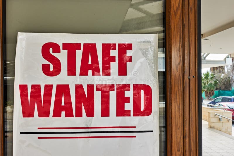 Staff Wanted Urgently Sign On Door Stock Image - Image of unemployment ...
