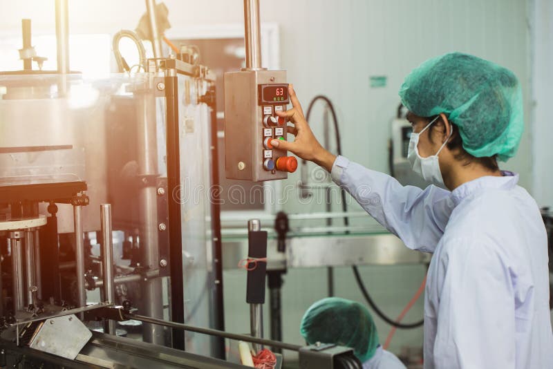Staff Workers Working Operate Control Machine in Hygiene Food Factory ...