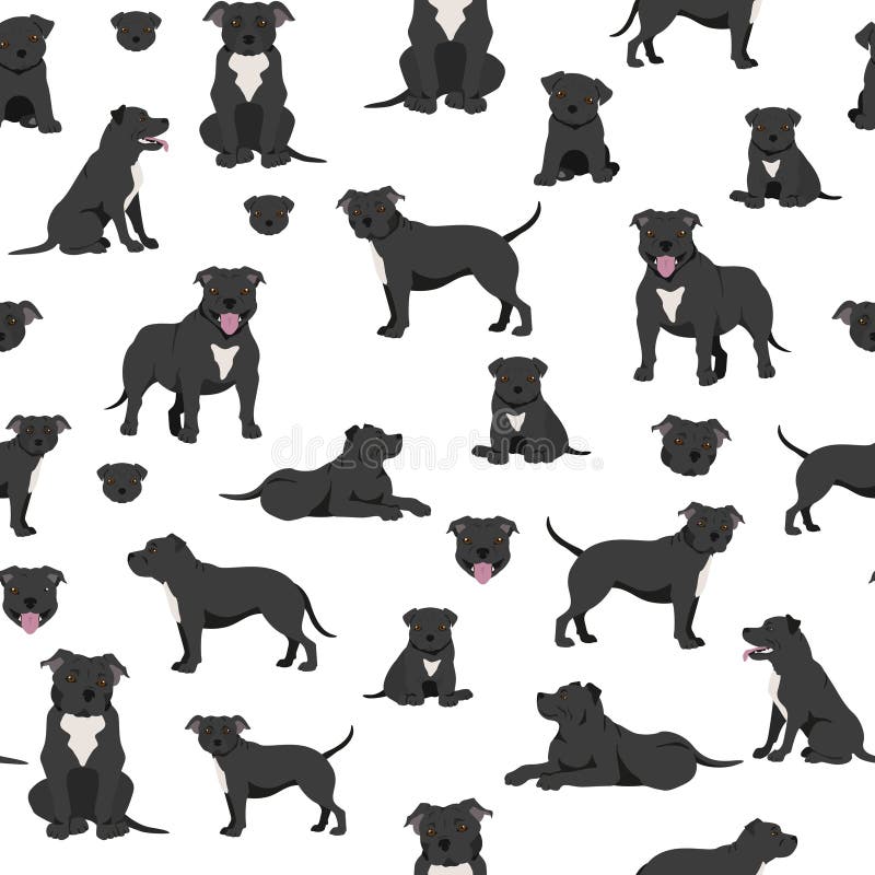 Staffordshire Bull Terrier Seamless Pattern. Staffy Characters Set ...