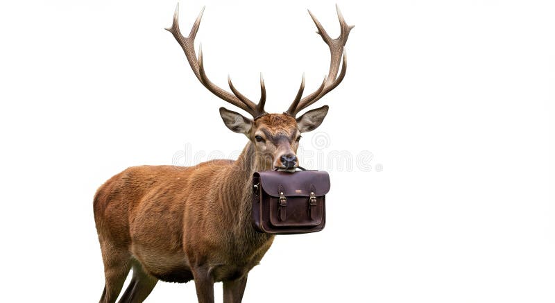 Stag Carrying Leather Bag: Unique Wildlife Concept on White Background ...