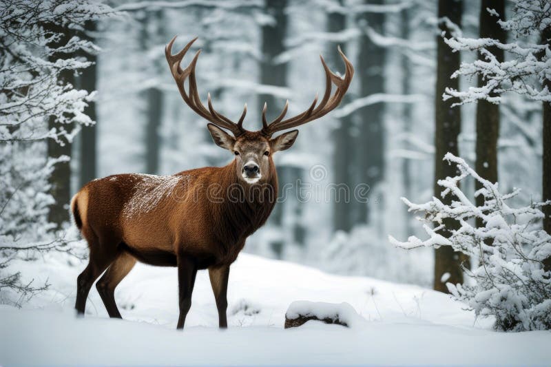 Stag Front Deer Background Red White Studio Profile Standing Stock ...