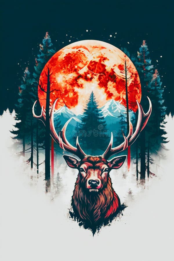 Stag Front Facing Bold Orange Colours AI GENERATED IMAGE Stock ...