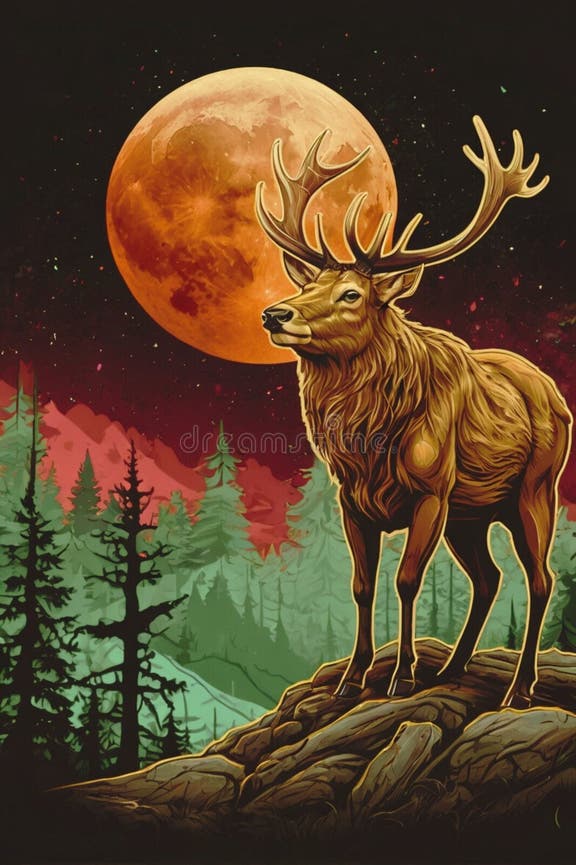 Stag Front Facing Bold Orange Colours AI GENERTAED IMAGE Stock ...