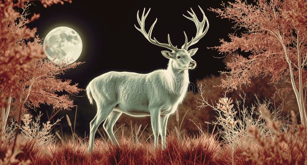 Stag and Full Moon AI GENERATED IMAGE Stock Illustration - Illustration ...