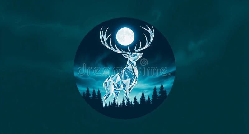 Stag and Full Moon Logo AI GENERATED IMAGE Stock Illustration ...