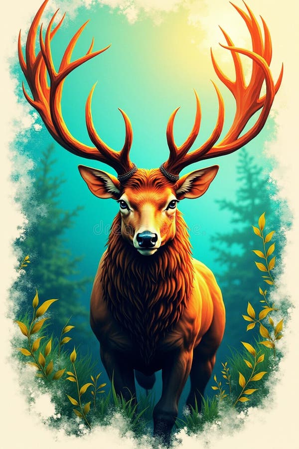 Stag in Foliage AI GENERATED IMAGE Stock Illustration - Illustration of ...
