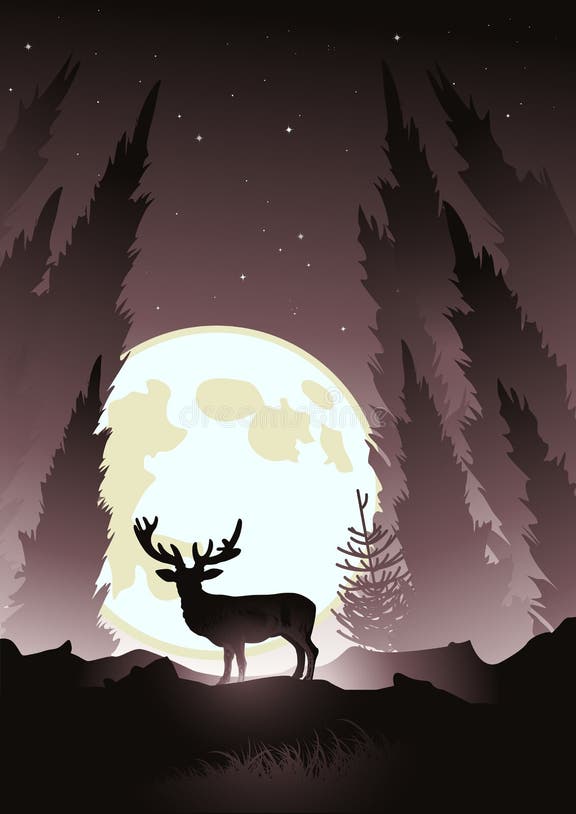 Stag by Moonlight stock vector. Illustration of moon - 11313619