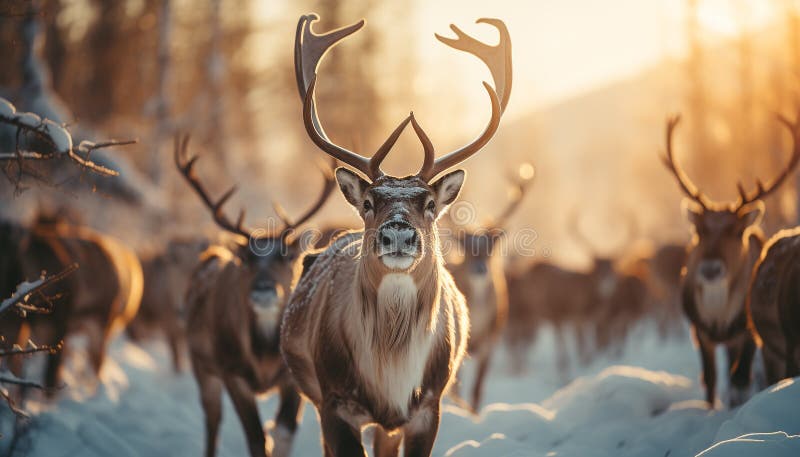 Stag Standing in Snowy Forest, Tranquil Winter Scene Generated by AI ...