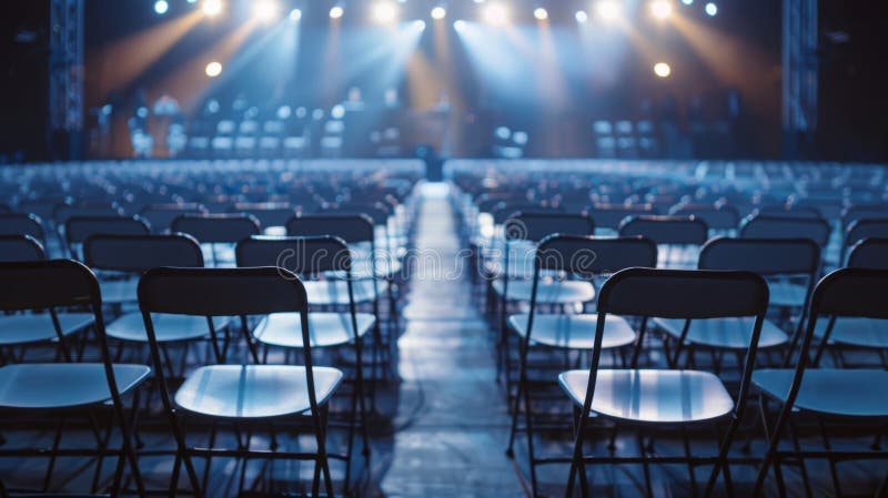 The Stage Area Brightly Lit with Spotlights and Surrounded by Rows of ...
