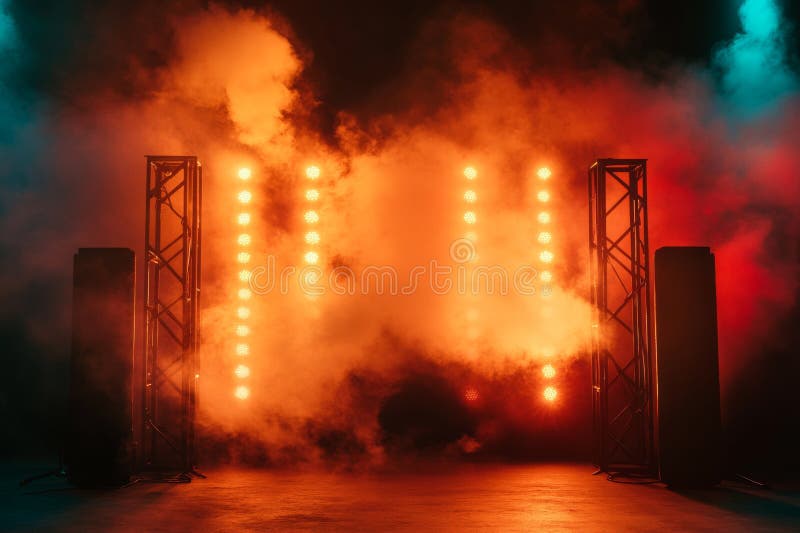 A Stage Backdrop Using Fog, Headlights, and Spotlights Stock Photo ...