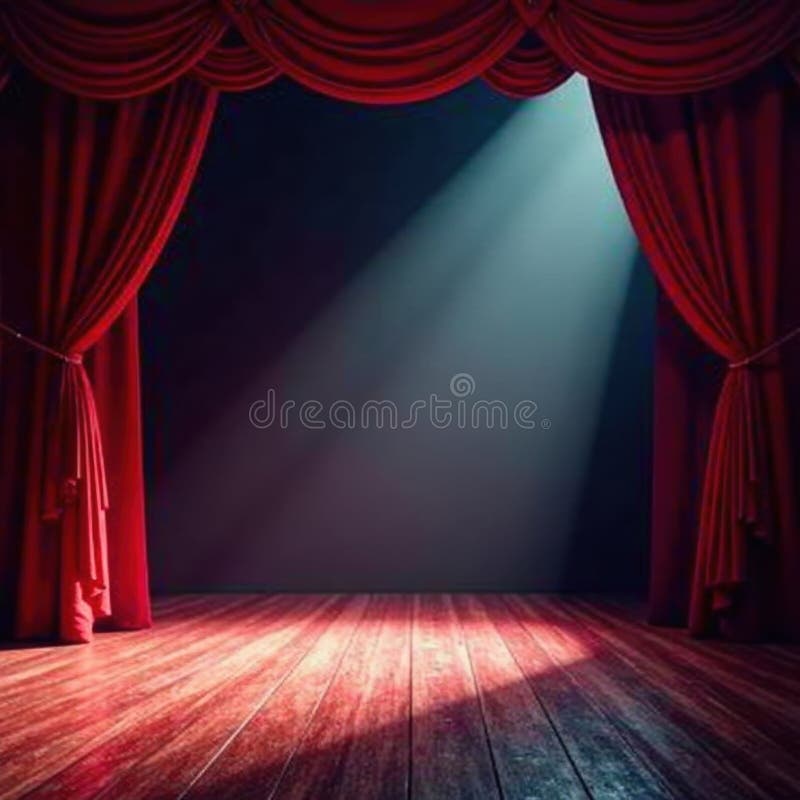Stage Bathed in Light, Rich Red Velvet Curtains Parted , Red, Open ...