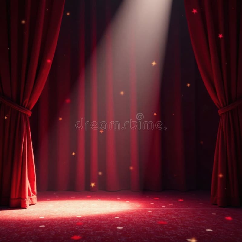 Stage Bathed in Light, Rich Red Velvet Curtains Parted , Curtains ...