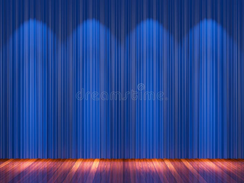 Stage with Blue Curtains and Spotlight. Stock Illustration ...