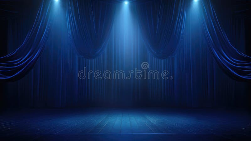 A Stage with Blue Curtains and Spotlights. Suitable for Theater ...