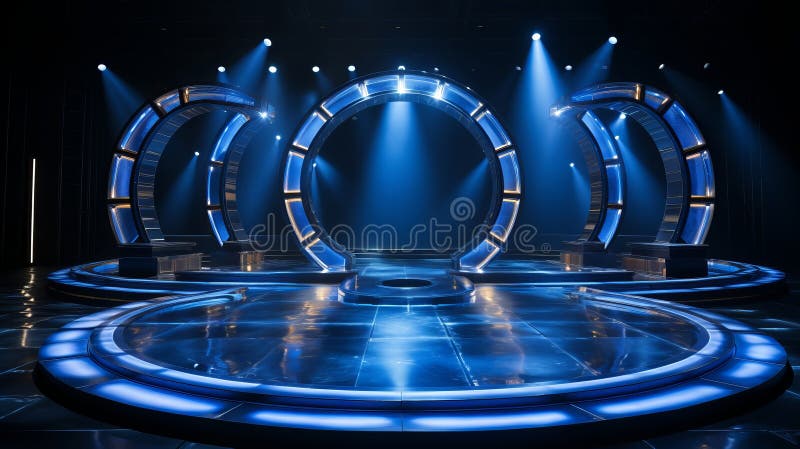 Stage with Blue Lights and Circular Stage. Generative AI. Stock ...