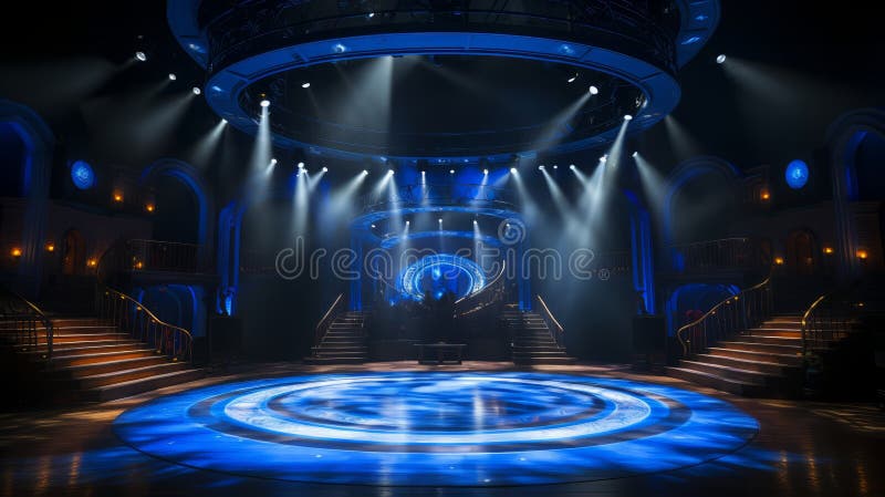 Stage with Blue Lights and Circular Stage. Generative AI. Stock ...