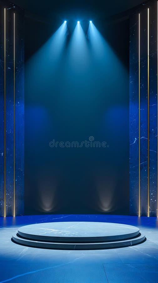 A Stage with Blue Lights and a Circular Platform Stock Image - Image of ...