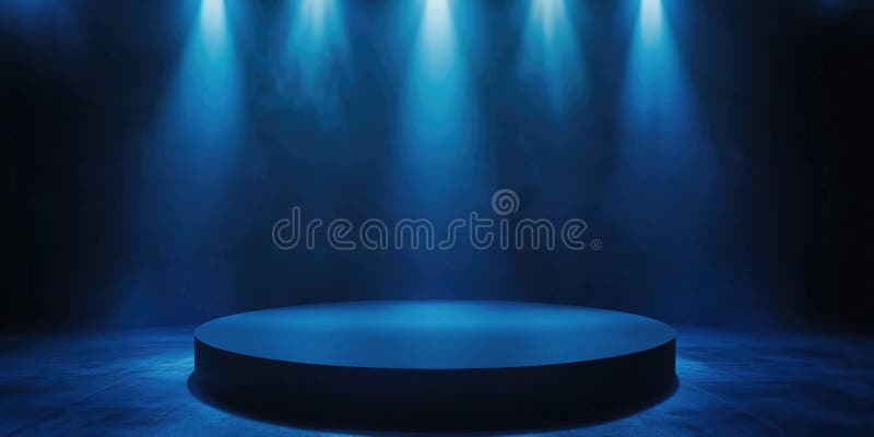 Stage with Blue Lights and Circular Platform Stock Image - Image of ...