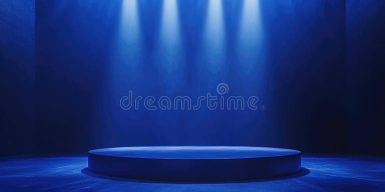 Stage with Blue Lights and Platform Stock Photo - Image of music ...