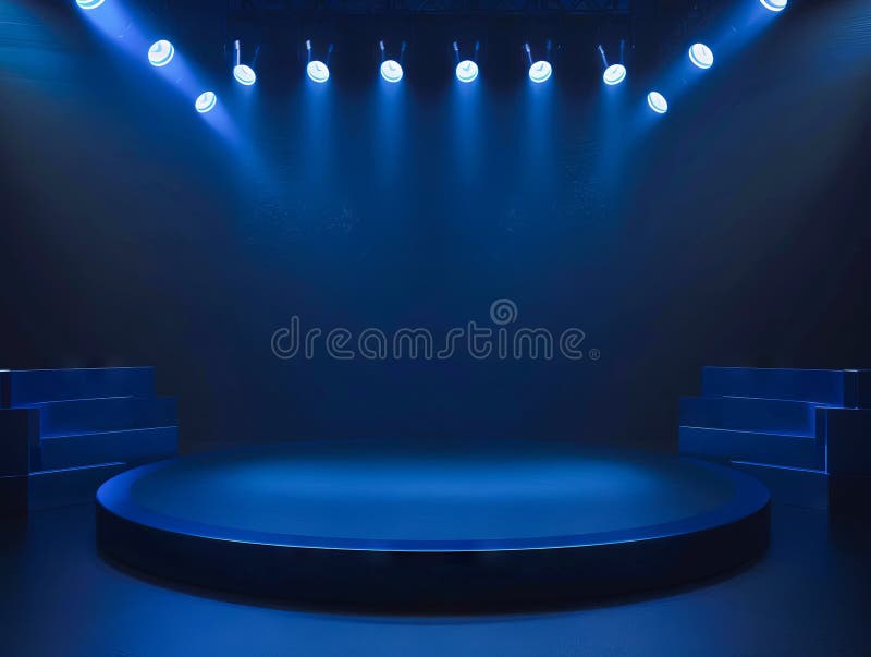 A Stage with Blue Lights and a Spotlight Stock Image - Image of indoor ...