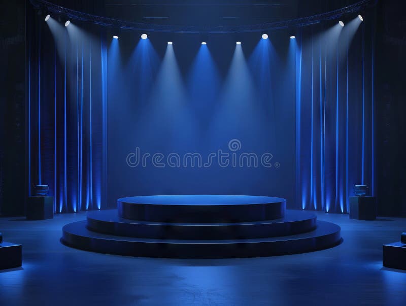 A Stage with Blue Lights and Spotlights Stock Image - Image of stage ...