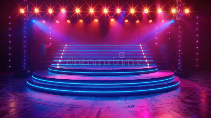 A Stage with a Blue and Purple Backdrop and a Blue and Purple Staircase ...