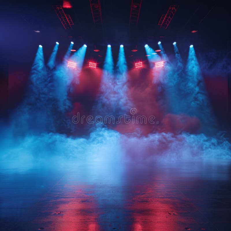 Stage with Red and Blue Lighting and Smoke Stock Photo - Image of ...