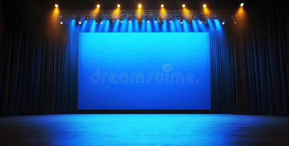 A Stage with a Bright Blue Screen, Lit by Spotlights, Ready for a ...