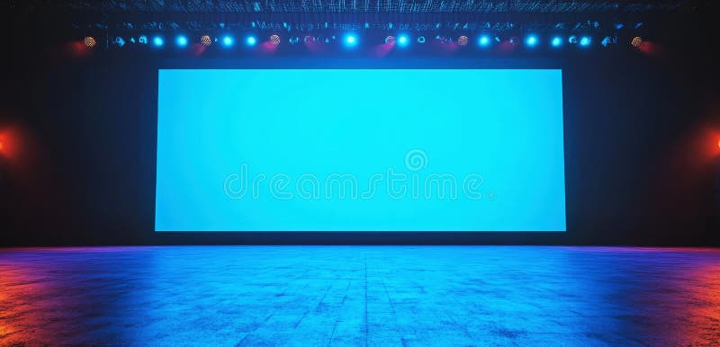 A Stage with a Bright Blue Screen, Lit by Spotlights, Ready for a ...