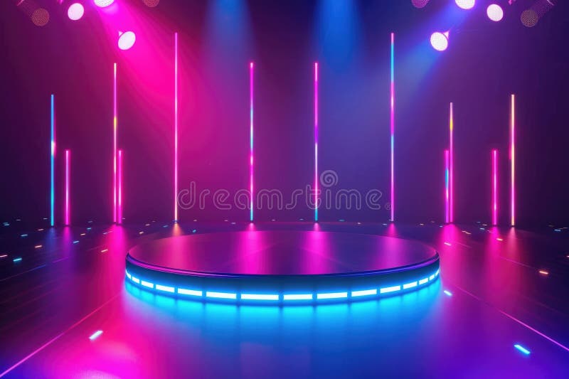 Stage with Bright Lights and Round Platform, Perfect for Event ...