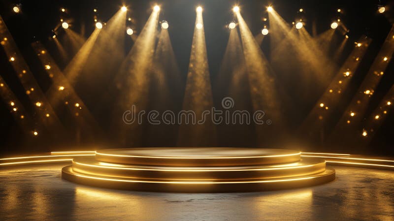 Stage with Bright Spotlights and Illuminated Circular Platform Ready ...