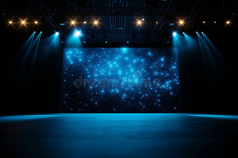 Stage with Bright Spotlights Illuminating Large Screen Displaying ...