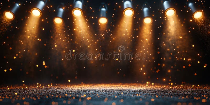 Stage with Bright Spotlights Illuminating Shimmering Particles during ...