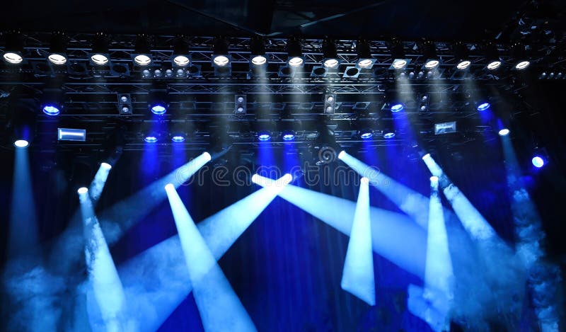 Stage Ceiling Light, Bright Blue Spotlights Stock Photo - Image of ...