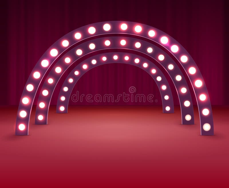 Stage with Circle Light Bulbs Stock Vector - Illustration of round ...