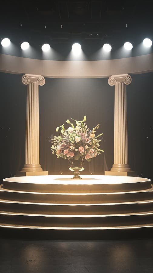A Stage with Columns and Flowers in the Center Stock Illustration ...