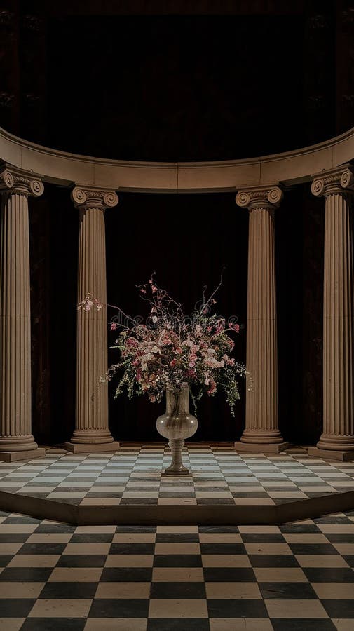 A Stage with Columns and Flowers in the Center Stock Illustration ...