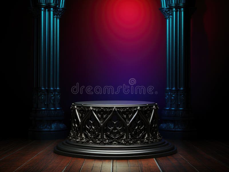 A Stage with Columns and a Red Light Stock Image - Image of performing ...