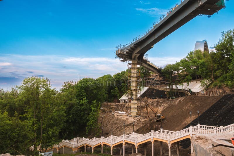 Stage of Construction of the Glass Pedestrian Bridge Klichka in Kyiv ...