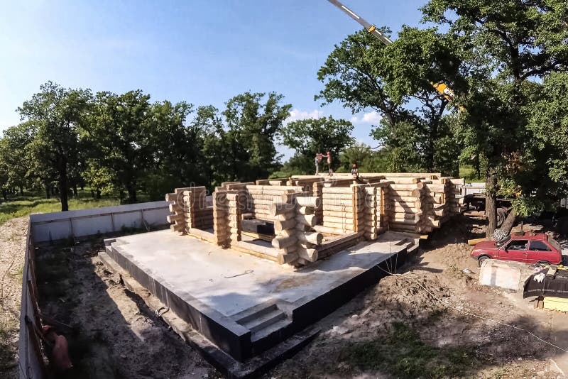 Stage of Construction of a Wooden House Stock Photo - Image of rustic ...