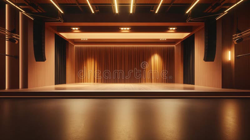 A Stage with a Curtain and Lights on it. Stage Background Stock Image ...