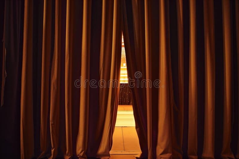 Stage Curtain Partially Open Revealing Set Behind Stock Image - Image ...
